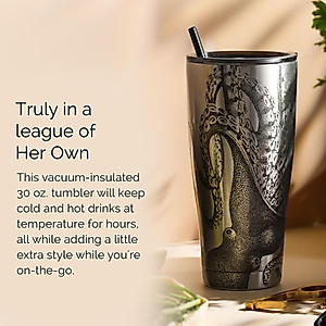 Caskata Lucy the Octopus Stainless Steel Insulated Tumbler | Cup, Lid & Straw Set for Travel, Commuting, & School | Perfect for Birthday, Christmas & Holiday Gifts | Black on Chrome Color | 30 oz