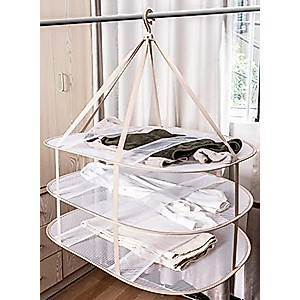 Sweater Flat Mesh Stackable Laundry Drying Rack, Lay Flat Dryer for Delicates, Portable Dry Rack for Indoor and Outdoor, 3 Tier Foldable, Beige