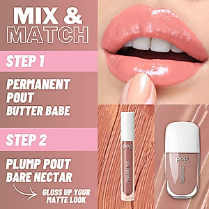 POP Beauty Plump Pout Bare Nectar | Plumping Lip Oil, Hydrating Lip Gloss, Long Lasting Nourishing Lip Glow Oil Non-sticky