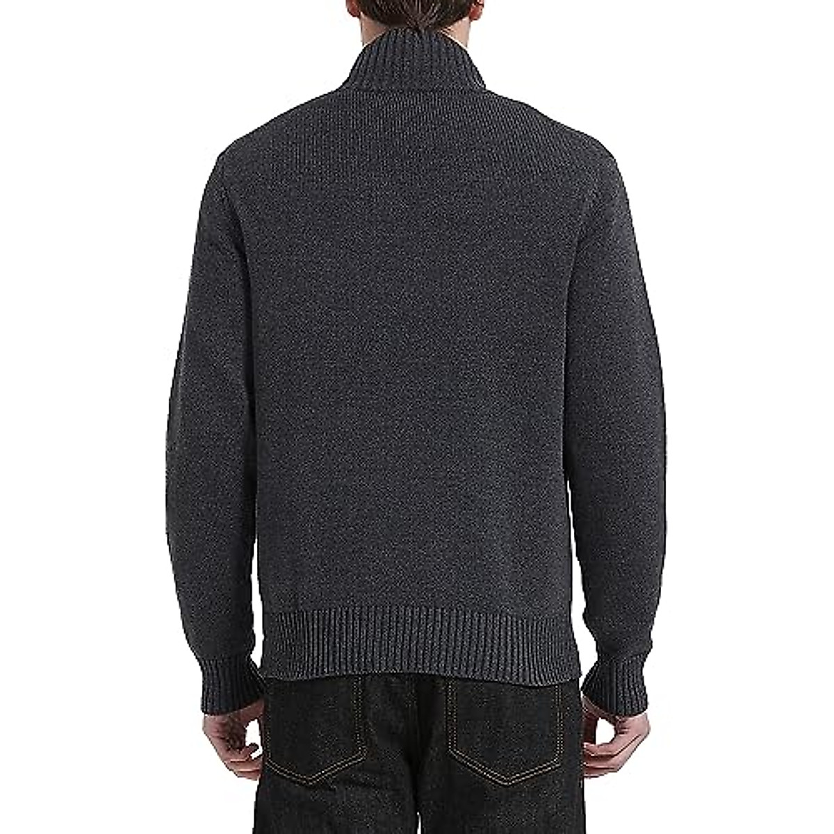 Kallspin Men's Pullover Sweater Wool Midweight Mock Neck Quarter-Button Long Sleeve Pullover(Charcoal Large)