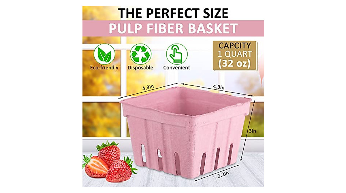 150 Pack Molded Pulp Fiber Berry Baskets, 4.3 x 4.3 x 3 Inch 1 Pint ...