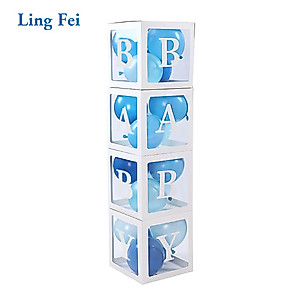 Baby Boxes with Letters for Baby Shower- Baby Balloon Boxes with Letters- A-Z 31 Letters- Gender Reveal Party Decoration Box- Clear Baby Shower Box Decorations- Baby Clear Boxes