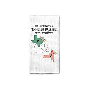 CANARY ROAD Personalized Kitchen Towel | Two State Mother Daughter | Gift For Mom | Gift For Her | Mother Present | Mothers Day Gift | Long Distance Map Gift | Unique Mom Gift | Gift for Daughter