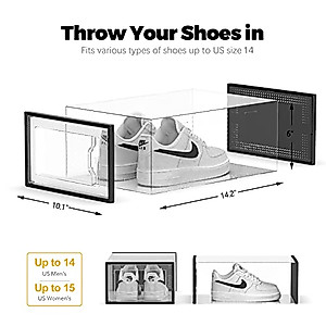 SEE SRPING XX-Large 12 Pack Shoe Storage Box, Clear Plastic Stackable Shoe Organizer for Closet, Shoe Rack Sneaker Containers Bins Holders Fit up to Size 14 (Black)