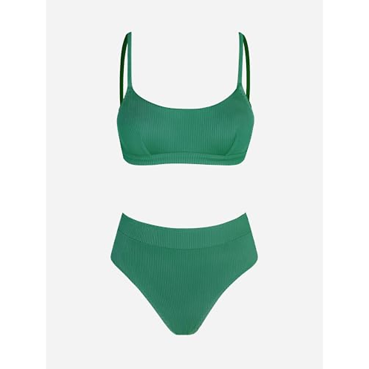 CUPSHE Bikini Set for Women Two Piece Swimsuits High Waisted Adjustable Spaghetti Straps Back Hook Backless, S Emerald Green