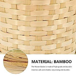 DOITOOL Round Rattan Waste Basket with Lid Woven Trash Can Wastebasket Garbage Bin Laundry Hamper Fruit Egg Basket Woven Flower Pots for Bedroom Living Room and Bathroom