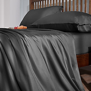 CozyLux Cooling Sheets Queen Size, Rayon derived from Bamboo, Oeko-TEX Certified Luxuriously Soft & Cooling Silky Sheet Set - 16" Deep Pockets 4 Piece Bedding Sheets & Pillowcases，Dark Grey