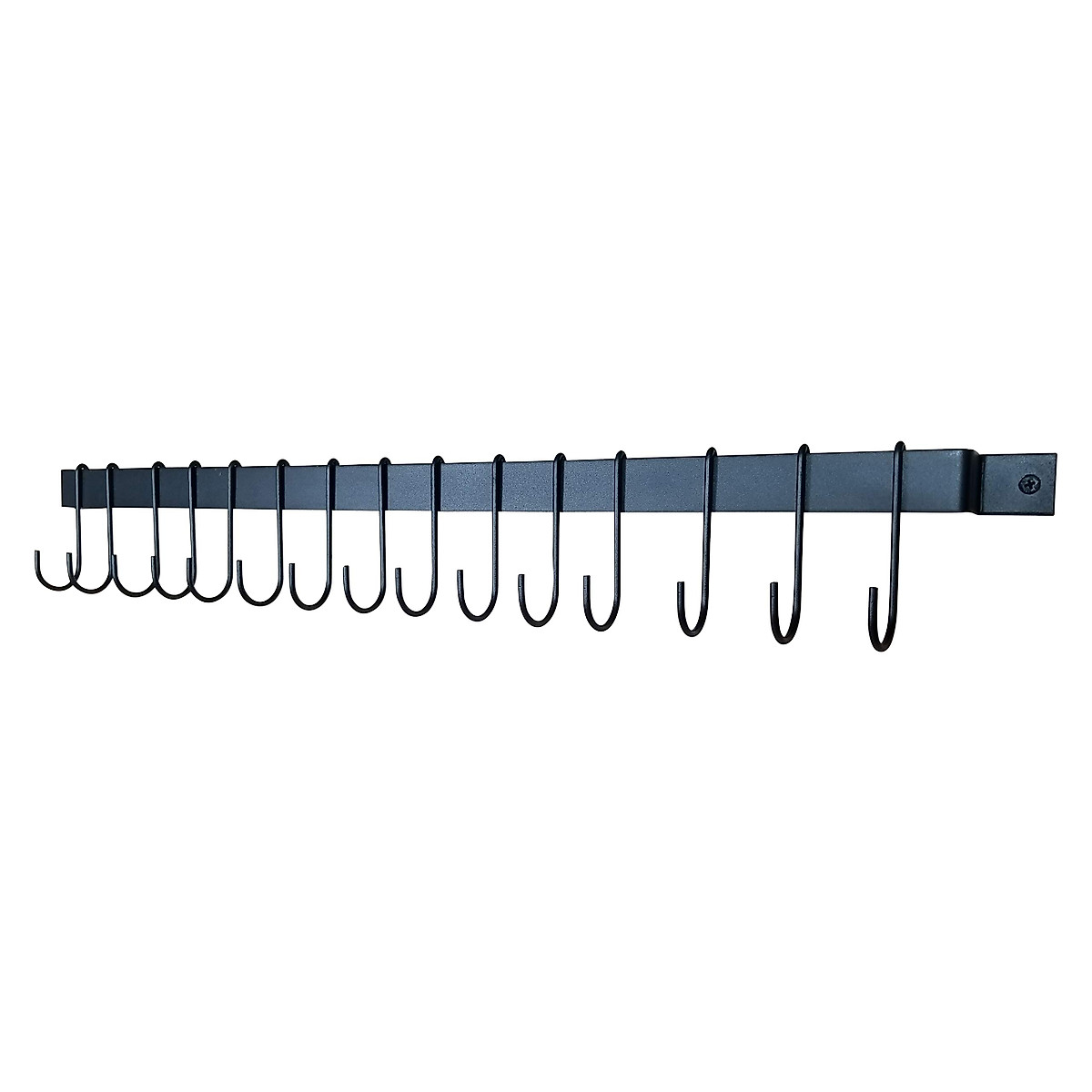 Wall-Mounted Utensil Rack Hanger – Black, 17" x 1" - Rustic Iron Kitchen Organizer with Ten 3.5" Hanging Hooks - Coffee Mug Rail - Pot and Pan Holder - Organizing Rod for Cookware - Claimed Corner