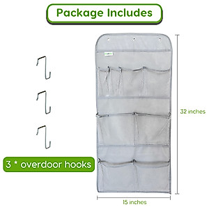 Unjumbly Mesh Hanging Shower Caddy - 8 Pockets to Hold Toiletries, Shampoos, Conditioners, Soaps, Over-the-door Organizer with 3 Metal Hooks for Bathroom, Bedroom, Kitchen, Traveling, RVs, Campers