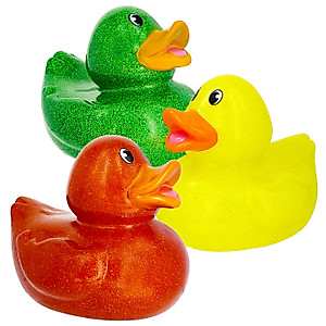 The Dreidel Company Giant Glitter Rubber Duck Toy with Sound Assortment Duckies for Kids, Bath Birthday Gifts Baby Showers Summer Beach and Pool Activity, 6" (3-Pack)