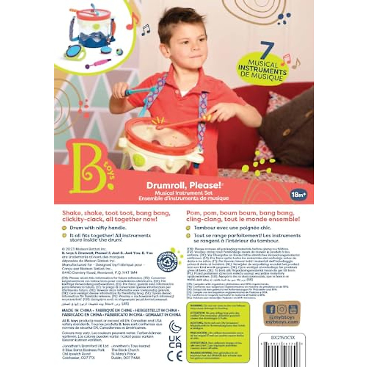 B. toys – Musical Drum- 7 Instruments Toy Drum Kit- Drumroll Please- Musical Toys for Kids 18 months + (7-Pcs)