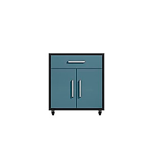 Manhattan Comfort Eiffel Garage Work Station Set of 3 Matte Black and Aqua Blue