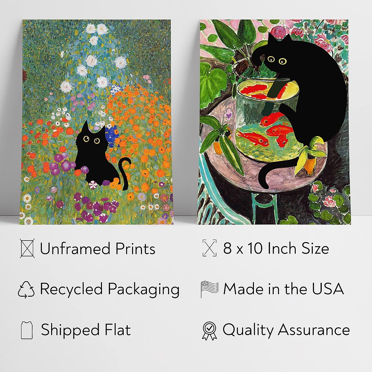 Famous Artists Wall Art Prints, Set of 4, Unframed, Size 8x10 Inch (Black Cat 2)