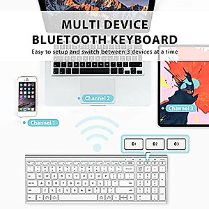 iClever BK10 Bluetooth Keyboard, Wireless Bluetooth Keyboard, Rechargeable Bluetooth 5.1 Multi Device Keyboard with Number Pad Full Size Stable Connection for Mac, Windows, iOS, Android, Laptop
