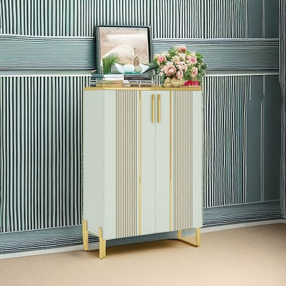 Tribesigns Shoe Cabinet with Doors, 6-Tier Shoe Storage Cabinet with Adjustable Shelves, Wooden Shoes Rack Shoe Storage Organizer for Entryway, Hallway, Closet, Living Room, Light Green