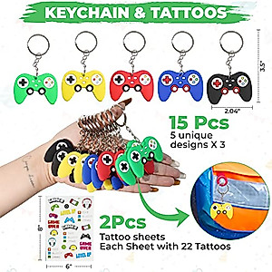 Empire Party Supply 136 Pcs Video Game Party Favors for Kids, Gaming Party Favors - 15 set of VIP Pass Holder Keychain Wristband Button Pins Treat Bags Tattoos, Game On Themed Gamer Boys Birthday Goodie Bag Fillers
