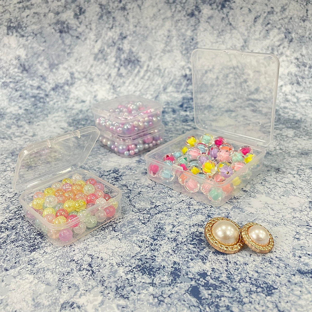 Oarolloy 16 Pieces Small Plastic Containers with Lids 4 Mixed Sizes Clear Empty Storage Boxes for Small Items, Craft Projects