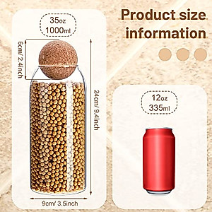 3 Pcs Cork Glass Jar Glass Bottle Sealed Jar Nut Storage Jar Coffee Bean Jar Glass Container with Ball Cork Round Glass Bottles with Cork Glass Canisters with Airtight Seal Wooden Lid (1000 ML/ 34 Oz)