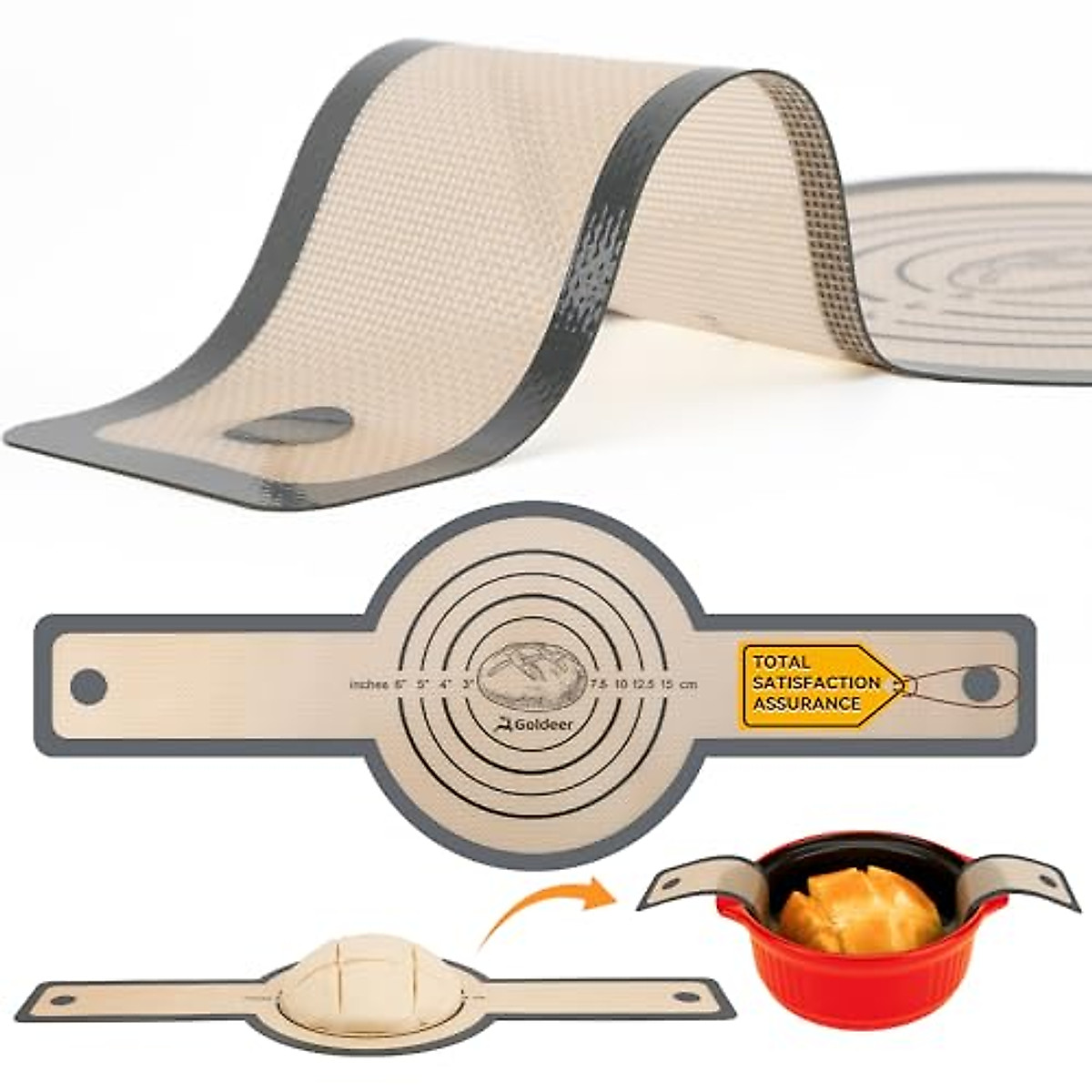 Silicone Bread Sling for Dutch Oven- Double Thickness Platinum Silicone –Reusable Non-Stick & Easy Clean Silicone Bread Baking Mat with Extra Long Handles, Easy and Stable to Transfer Sourdough Bread