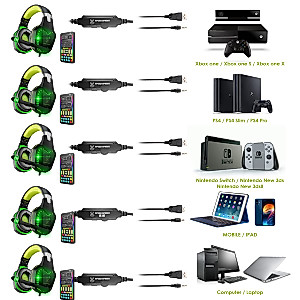 sktome Gaming Voice Changer Headset with Mic, Cool LED Light Over-Ear Headphones with Volume Control, Noise Reduction Voice Changer Gaming Headset for PS4/PS5/Xbox One/PC/Phone/Laptops(Green)