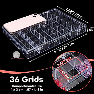 Udefineit 36 Grids Plastic Empty Jewelry Organizer Box, Highly Transparent Storage Container for Rings Earrings Diamond Nail Display Case, Double Buckle Art Craft Bead Storage Box with Fixed Dividers