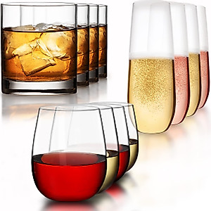 Bravario Unbreakable Glasses Bundle | 4 Wine, 4 Whiskey, 4 Champagne | Shatterproof 100% Tritan Plastic | Dishwasher-Safe | BPA-free | Awesome for Indoor & Outdoor, Gifts & Holidays