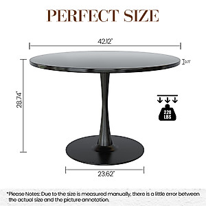 Recaceik Modern Round Dining Table, 42.1'' Tulip Table with MDF Table Top & Metal Pedestal Base for Dining Room Living Room Cafe w/ 0.71” Thickened Tabletop for 4-6 People, Black