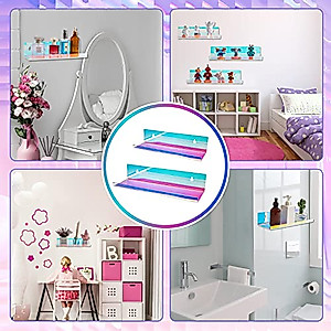 8 Pcs Rainbow Iridescent Acrylic Floating Shelves 4 Sizes Holographic Wall Mounted Kids Shelves Nail Polish Rack Acrylic Bathroom Shelf Rainbow Wall Shelf Book Display Shelves for Bedroom Living Room