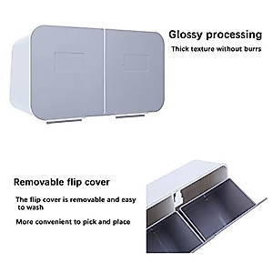Cotton Swab Storage Box, 2 Grids Clamshell Removable Storage Organizer, Wall Mounted Storage Container with 2 Super Glue for Cosmetic Sponge Sanitary Napkins Makeup Pads Bath Salts Kitchen(White Gray)