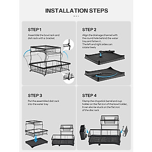 Reemix Dish Drying Rack, 2 Tier Dish Drainer with Removable Utensil Holder and Swivel, Durable High Carbon Steel Material, Larger Capacity, Easy Installation, Black