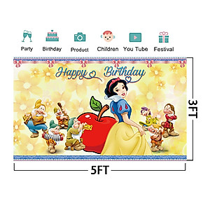 huio Princess Backdrop for Snow White Theme Birthday Party Supplies 5x3ft Snow White Theme Banner for Party Cake Table Decorations Baby Shower Banner