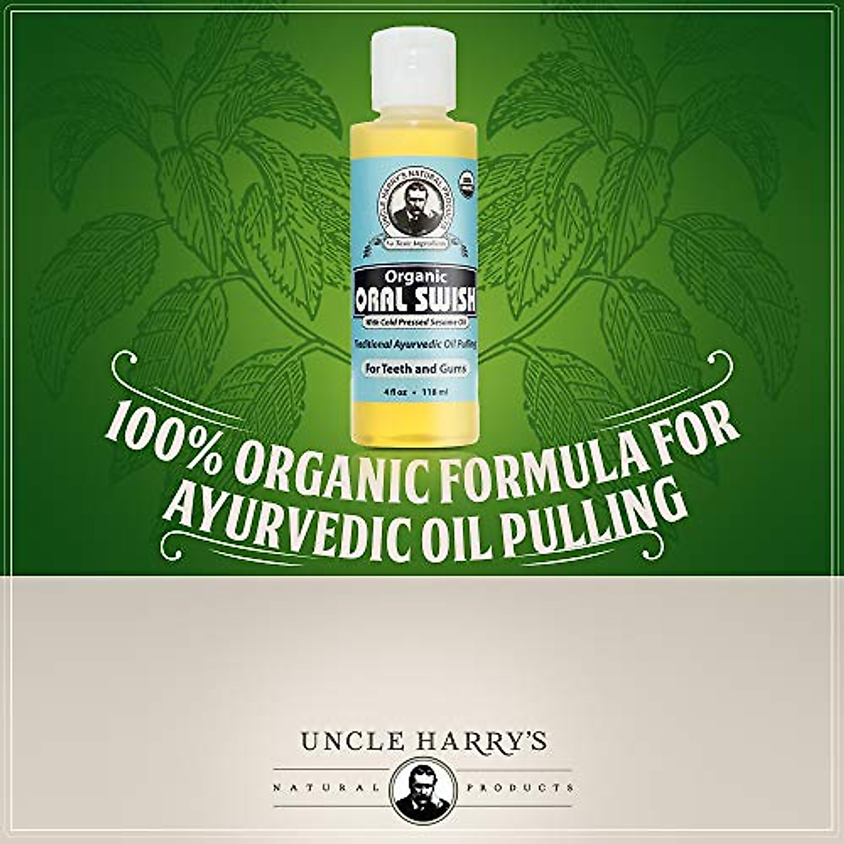 Uncle Harry's Oral Swish for Ayurvedic Oil Pulling | Sesame Oil, Oregano, & Clove | Whitening Mouthwash Treatment for Healthy Teeth & Gums (4 oz)