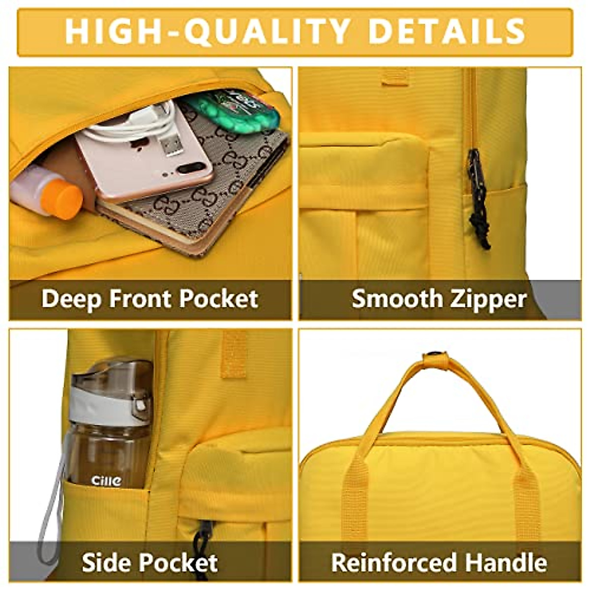 Mini Backpack for Women, Chasechic Lightweight Cute Small Hiking Casual Aesthetic Daypack for Teen Girls Yellow
