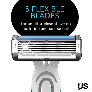 BIC Us. 5-Blade Unisex Disposable Razors For Men and Women, Lubrication Strip For a Smooth, Close Shave, 2-Count