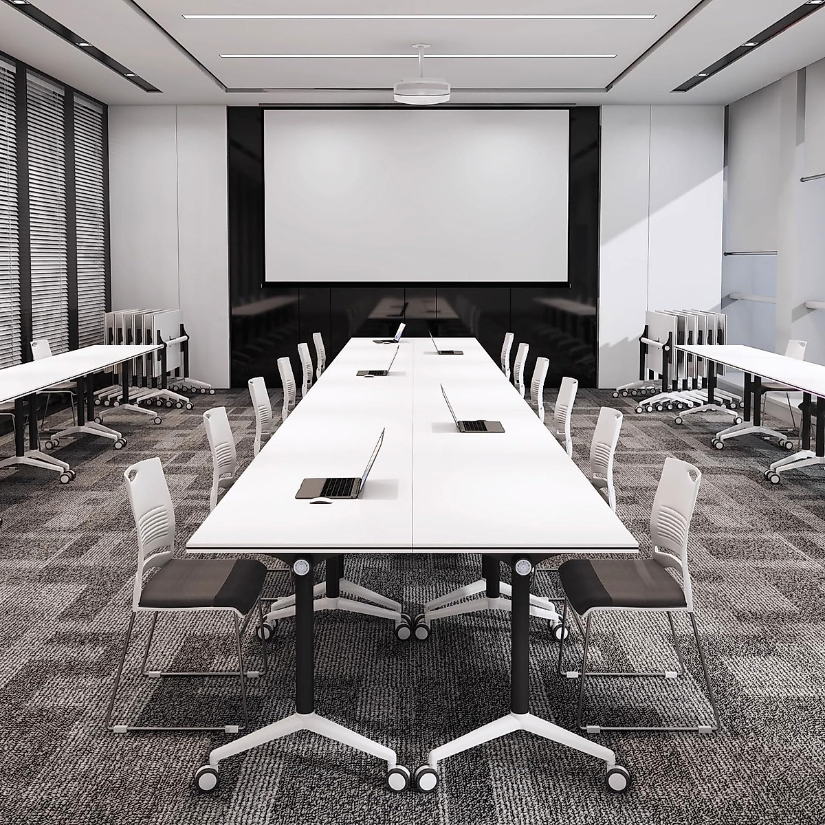 DRemdo conference table,modern white office folding Flip Top Mobile Training Table 47.2"D x 15.7"W x 29.5"H The Squared Tablewith wheels is convenient and fast,suitable for office,meeting room,classr