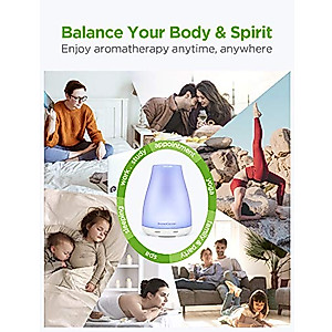 InnoGear Essential Oil Diffuser, Upgraded Diffusers for Essential Oils Aromatherapy Diffuser Cool Mist Humidifier with 7 Colors Lights 2 Mist Mode Waterless Auto Off for Home Office Room, Basic White