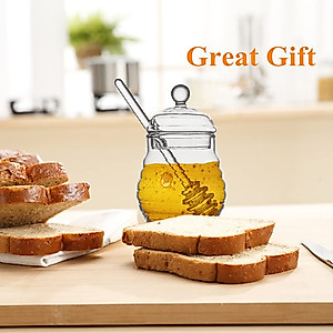 Forart Honey Jar with Dipper and Lid Glass Handmade Honey Pot Glass Made Honey Dipper and Honey Pot Heat-Resistant 11/14 oz Beehive Honey Pot for Home Kitchen