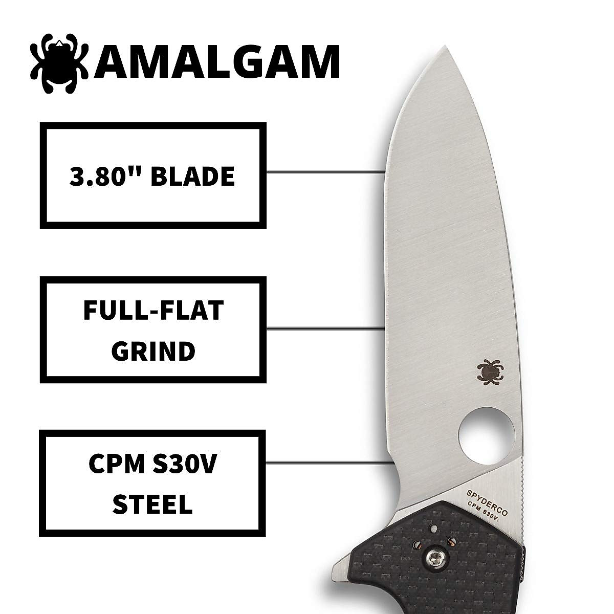 Spyderco Amalgam Premium Flipper Knife with 3.8" CPM S30V Stainless Steel Blade and Textured Carbon Fiber G-10 Handle - PlainEdge - C234CFP