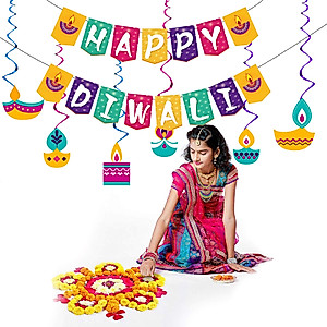 Joy Bang Diwali Decorations, Happy Diwali Banner, Deepavali Hanging Swirls, Indian Festival of Lights Party Decor, Hindu Diwali Greeting Party Supplies, Diwali Decor