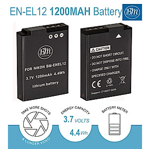 BM Premium EN-EL12 Battery and Charger for Nikon Coolpix A1000 B600 W300 A900 AW100 AW110 AW120 AW130 S6300 S8100 S8200 S9050 S9200 S9300 S9400 S9500 S9700 S9900 P310 P330 P340 KeyMission 170, 360