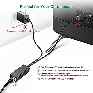 Ethernet Adapter for Fire TV Stick Chromecast Ultra/2/1/Audio Google Home Mini which is( Mirco USB A ) Port to RJ45 Ethernet Adapter with USB Power Supply Cable 3.3ft (Black)