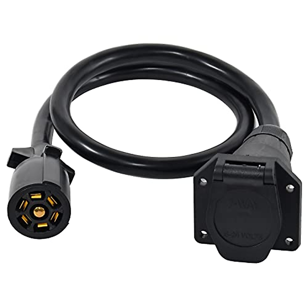 Oyviny 7 Way Trailer Extension Cord 3 Feet, 7 Pin RV Trailer Wiring Extension with Double Prongs Connector for RV Trailer, Caravan, Camper and Van