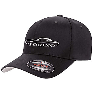1972 Ford Torino Coupe Outline Design Flexfit 6277 Athletic Baseball Hat Cap Black L/XL