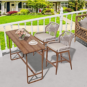 Counter Height Bar Stools Set of 2, 24.8" H Rattan Bar Stools, Home Back Dining Chair, Modern Patio Bar Stools with Backrest and Arm, Comfortable Simple and Beautiful Counter Chair