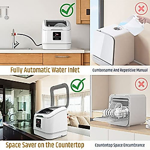 Razorri Countertop Automatic Dishwasher DOE with Inlet Hose, 7 Washing Modes, Air Dry, Anti-Leak Design, Fruit & Vegetable Cleaning, Baby Product Sterilization, Compact for Apartment, Dorm Room, RV