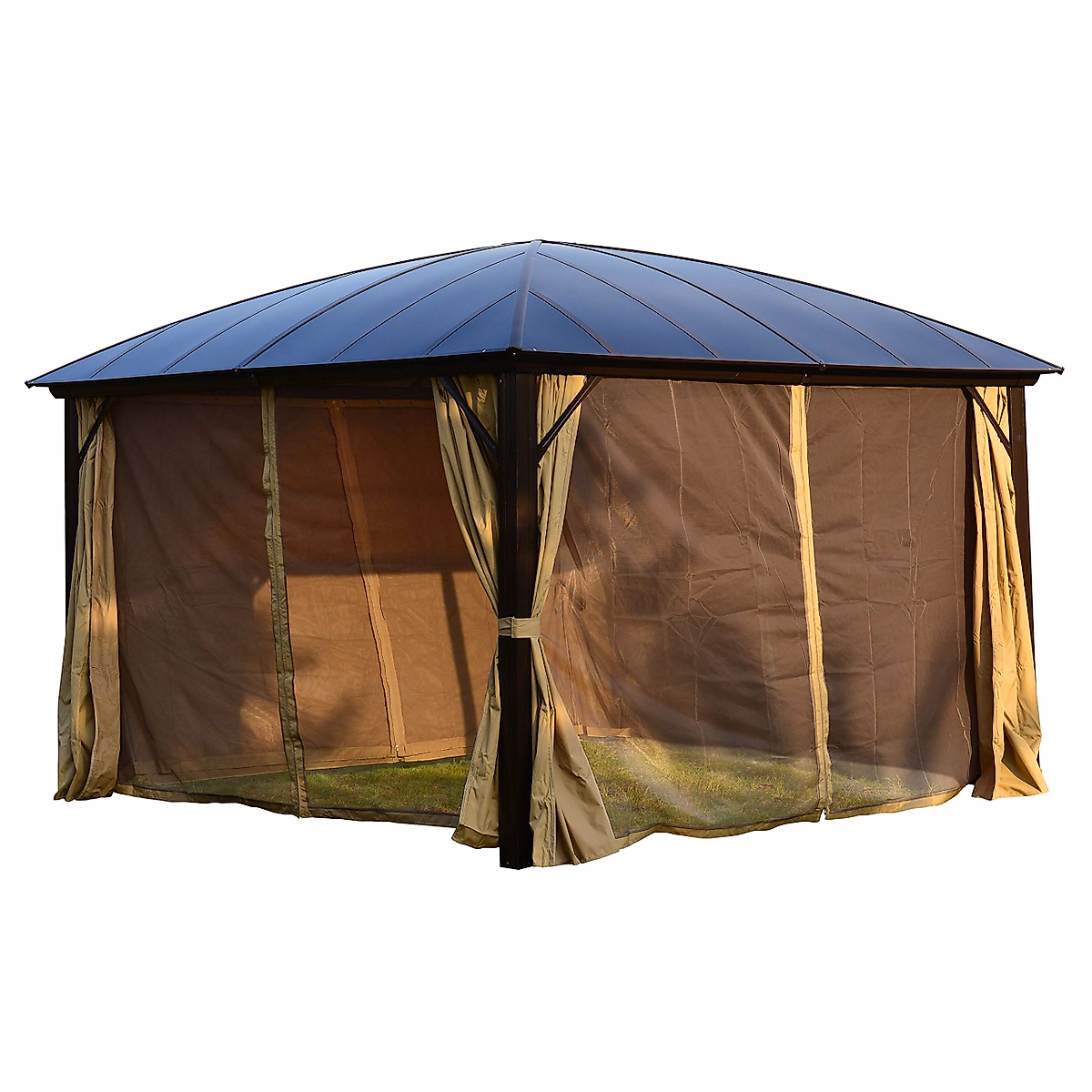 ALEKO Hardtop Gazebo with Removable Mesh Walls and Curtains | 12 x 12 Feet | Brown | GZBHR02