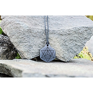 Wallystone Gems Shungite - Men's Jewelry - Merkaba - Sacred Geometry formulas Universe - Shungite Stone Type II - Pendant Necklace