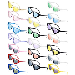 20 Pack Retro Vintage Narrow Cat Eye Sunglasses for Women Colorful Party Sunglasses Cat Eye Neon Sunglasses Plastic Frame Skinny Sunglasses Unisex Triangle Glasses Women's Sunglasses Party Favors
