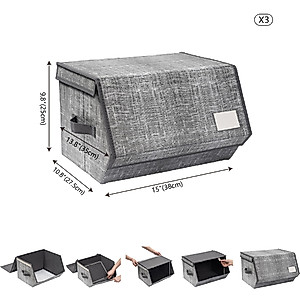 DOVAMY Stackable Storage Bins, Storage Drawers, 3 Drawer Storage Organizer, Storage Bin with Lid, Toy Box, Sock Storage, Fabric Shoes Storage Box, 15”L x 13.8”W x 9.8”H, Light Gray BTM0302