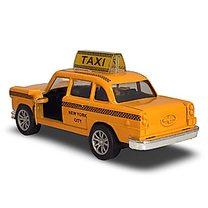 NYC Taxi in Yellow Cab with Pullback Action, Die Cast New York City Taxi Toy (No Sound)